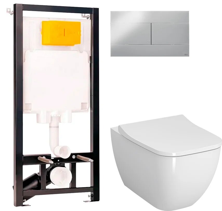 Комплект 3 в 1 Унитаз подвесной VitrA Shift 7742B003-0075 белая глянцевая / Сиденье Integra Square 810-003-009 быстросъемная, с микролифтом / Инсталляция с кнопкой OLI 80 ECO Sanitarblock mechanic цве