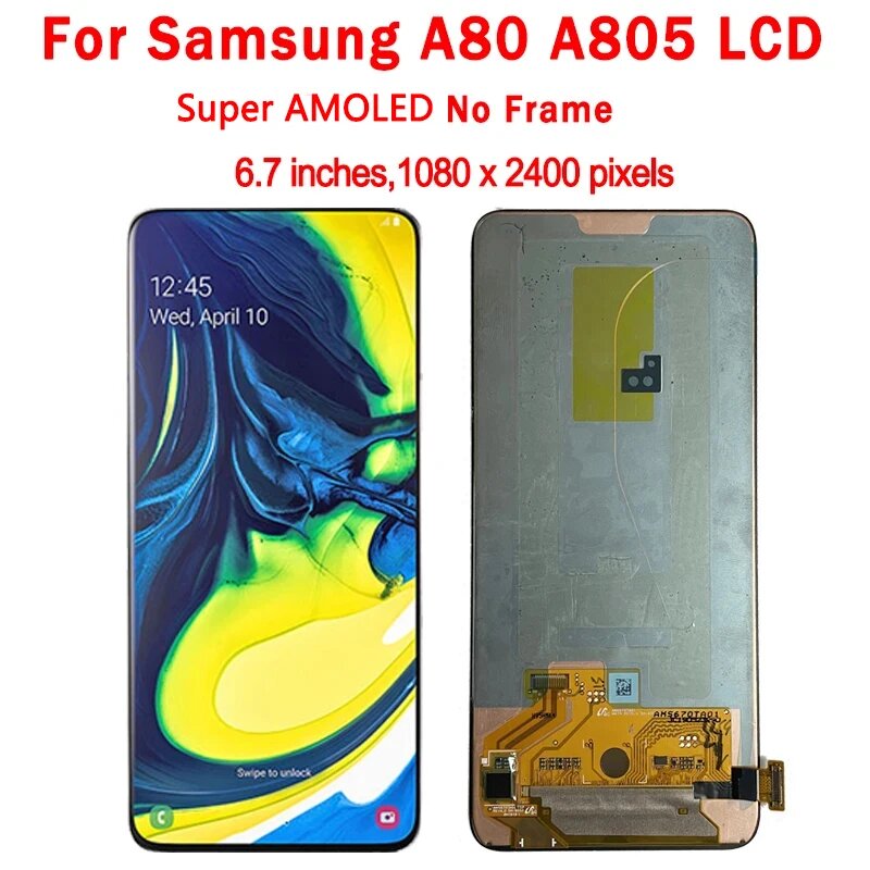 ЖК-дисплей Super AMOLED для Samsung A80, A805, A805F, сенсорный экран, дигитайзер в сборе со сканером отпечатков пальцев для Samsung A90, ЖК-дисплей, Ori NO Frame