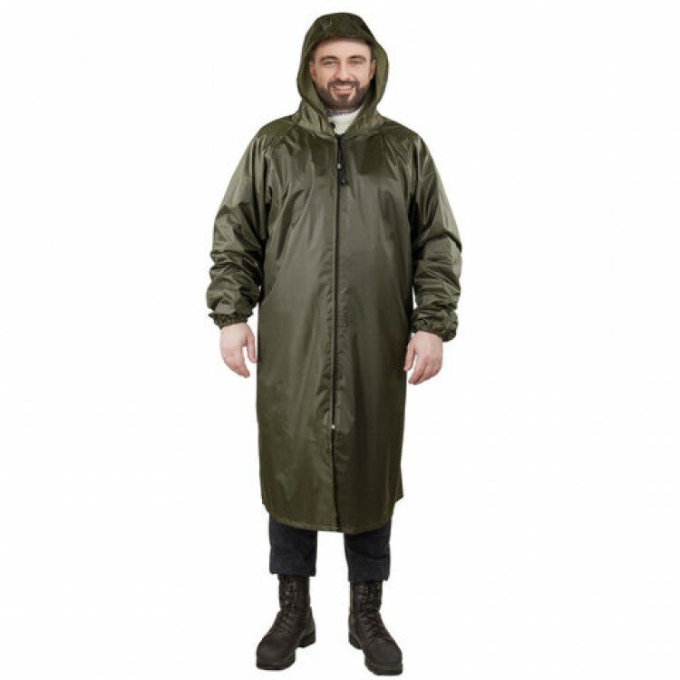 Дождевик-плащ цвета хаки на молнии многоразовый с ПВХ-покрытием, размер 60-62 (XXXL), рост 170-176, грандмастер, 610849