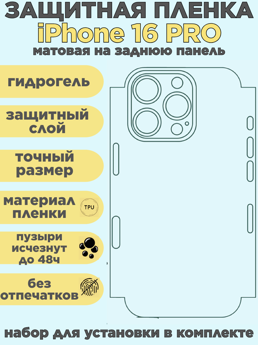 Задняя панель. Гидрогелевая полиуретановая защитная пленка для iPhone 16 Pro, матовая