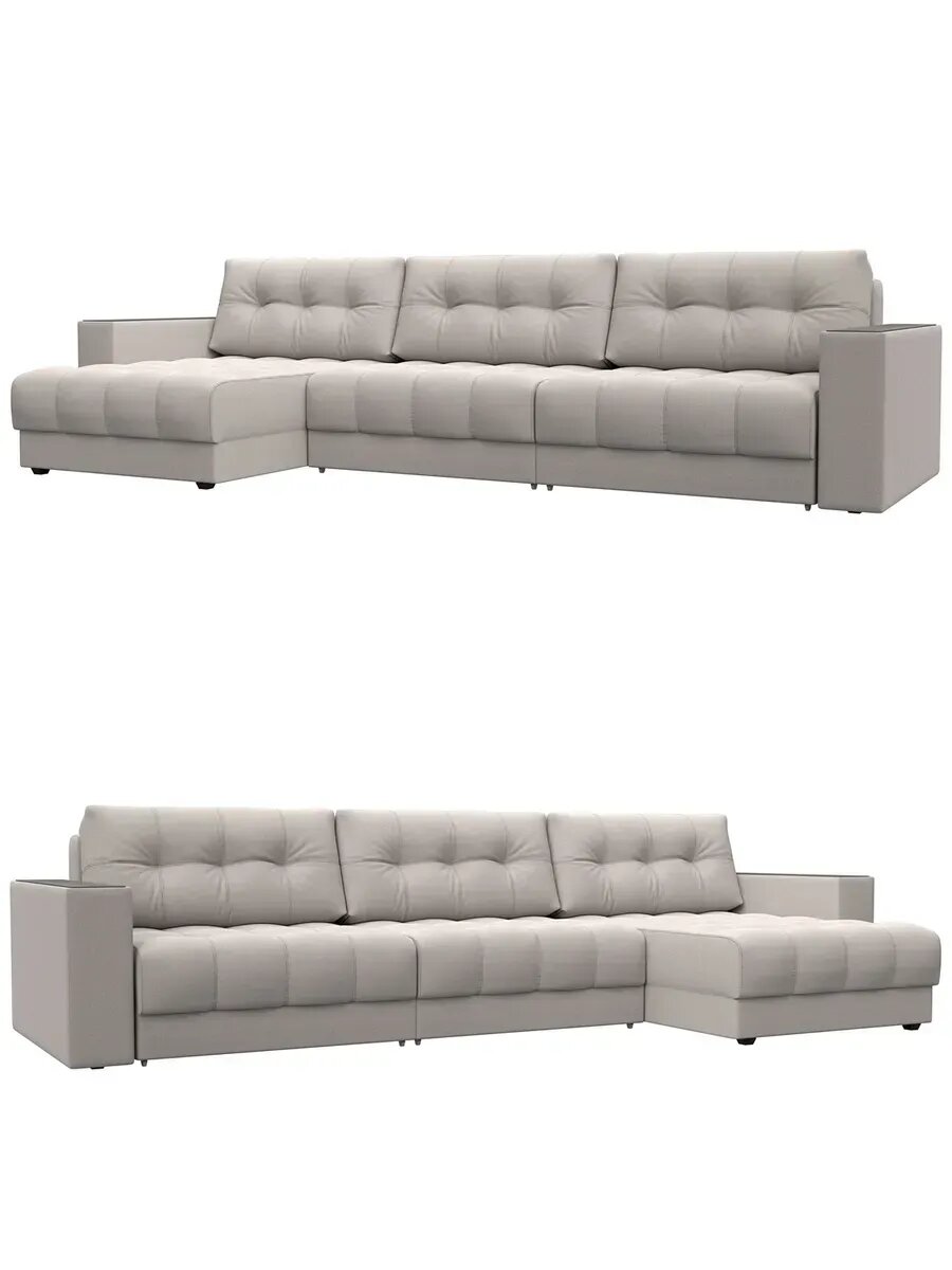 Большой угловой диван Лазурит 331x91x159 см, с универсальным углом, спальное место 143х288 см, ящик для белья, замша