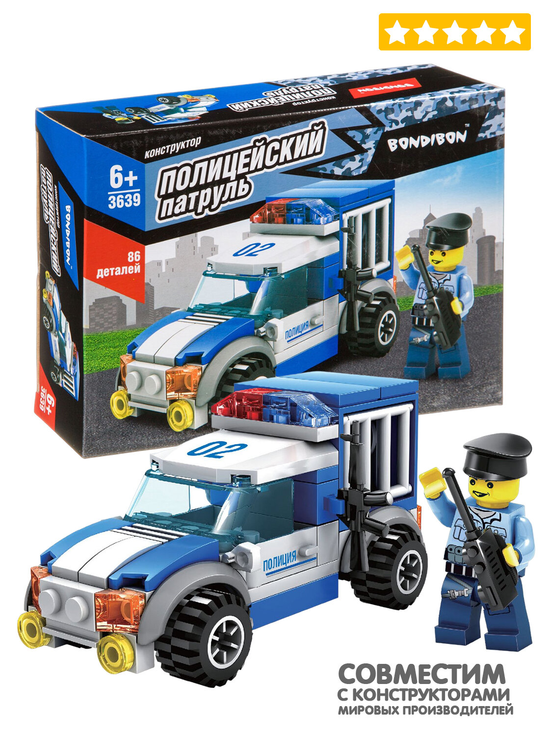 Bondibon Конструктор Полицейский Патруль Машина, 86 деталей