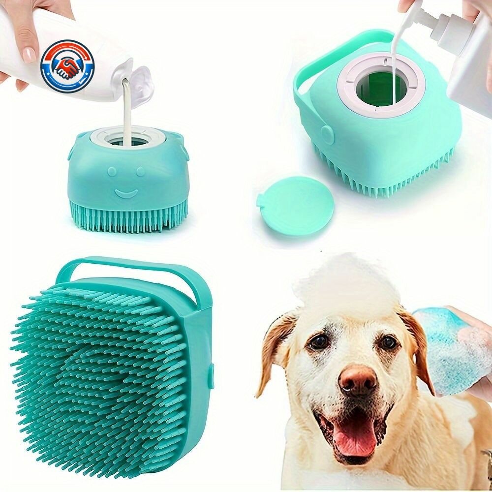 Расческа-мытка для собак и кошек с встроенным дозатором шампуня, массажная щетка для мытья животных в душе, удобная ручка, силиконовая мочалка для чистки шерсти