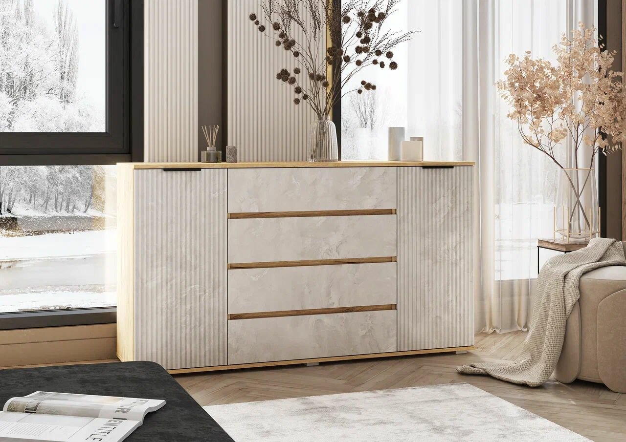 Марвэл Комод 2 двери 4 ящика (1600) Мальта, Дуб Крафт