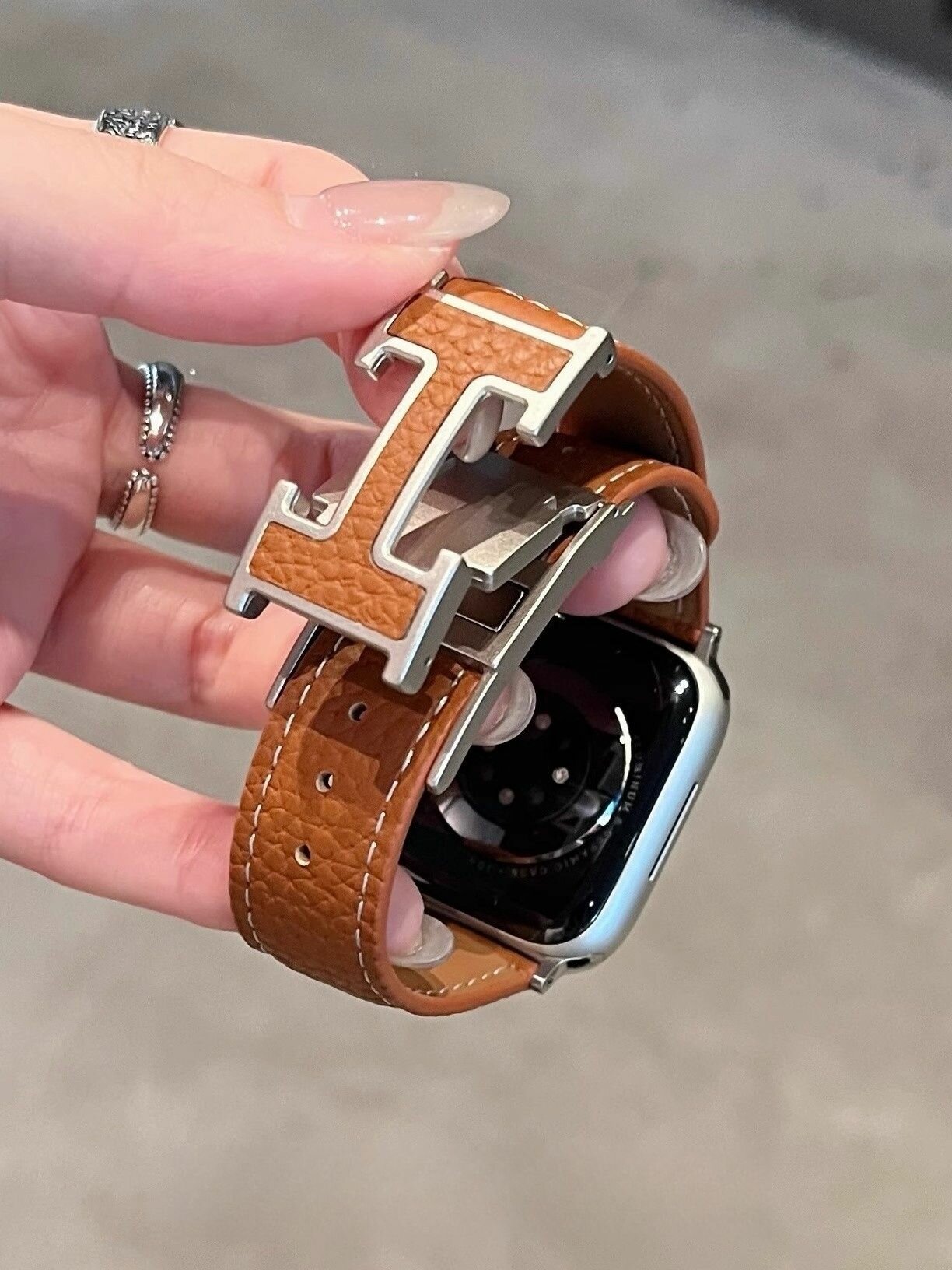 Кожаный ремешок для Apple Watch Series10 42mm/ Series 1-9 и SE 38mm , 40mm , 41mm, Hermes