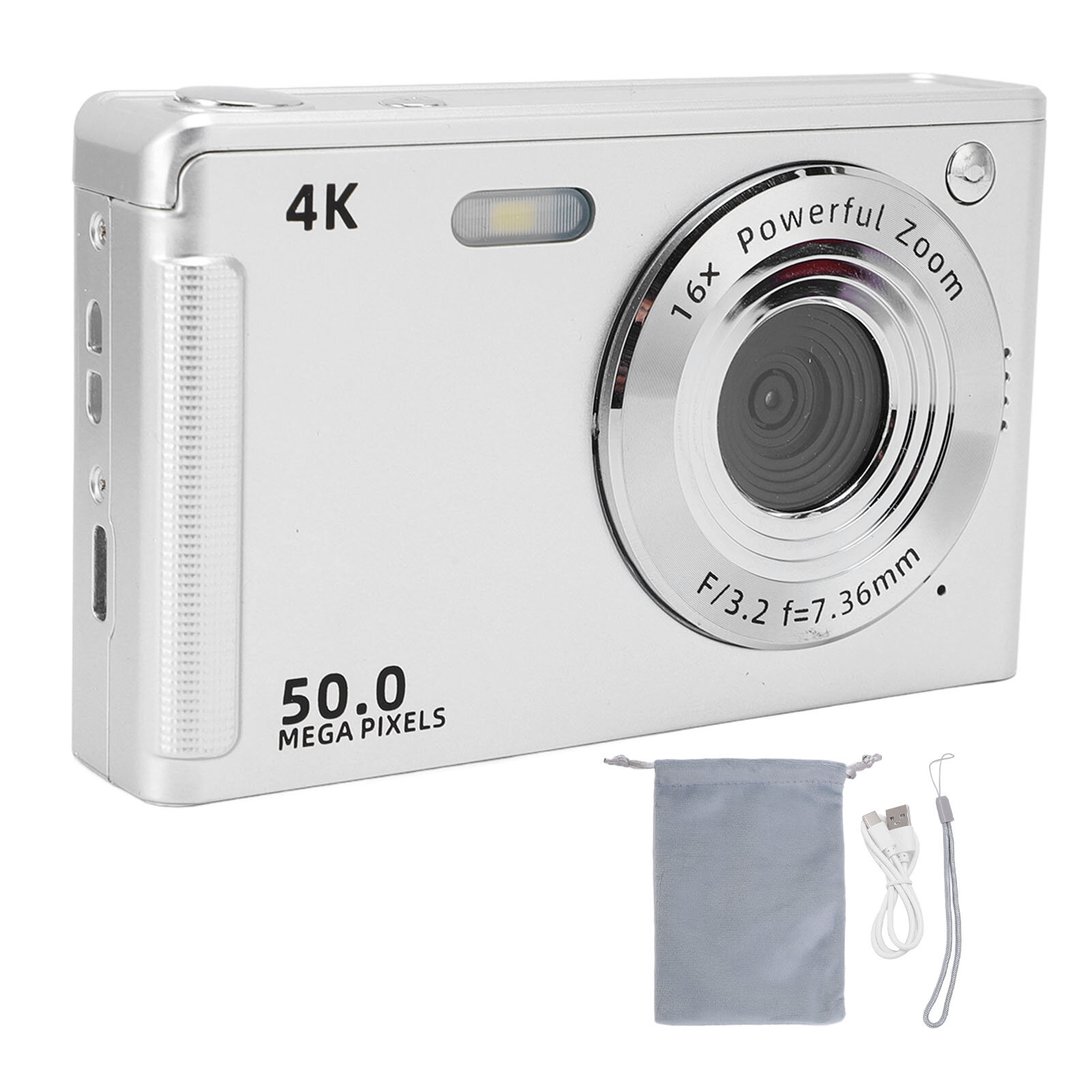 Цифровая камера с заливкой Light 4K 50MP 2,8 -дюймовый экран 16x Zoom Zoom Antive Shake AF AF Камера для портретного пейзажа серебро