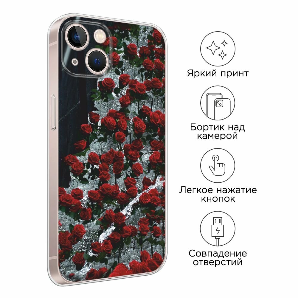 Чехол на Apple iPhone 13 / Айфон 13 с принтом Цветущие алые розы — фото 1
