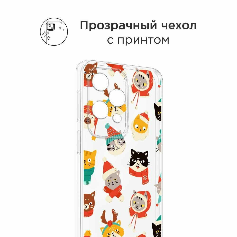 Чехол на Samsung Galaxy Note 8 / Самсунг Галакси Нот 8 с принтом Праздничные котики, прозрачный — фото 1