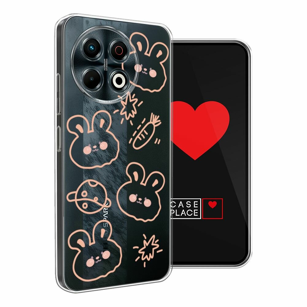 Чехол на Tecno Spark 30 Pro / Текно Спарк 30 Про с принтом Bunnies doodles 2, прозрачный — фото 1
