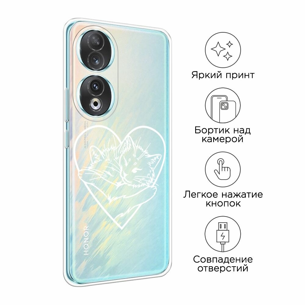 Чехол на Honor 90 / Хонор 90 с принтом "Влюблённые котики рисунок 2 - 14 февраля", прозрачный — фото 1