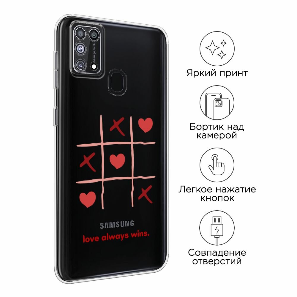Чехол на Samsung Galaxy M31 / Самсунг Галакси М31 с принтом "love always wins - 14 февраля", прозрачный — фото 1