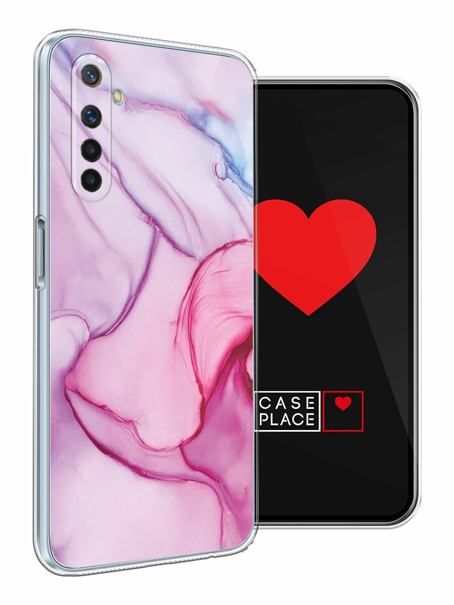 Чехол на Realme 6 / Реалми 6 с принтом "Розовые мраморные разводы" — фото 1