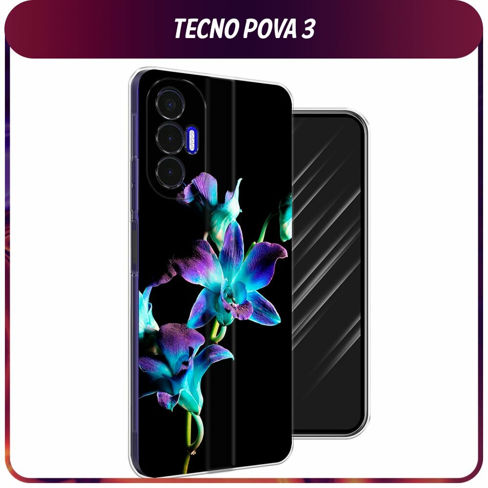 Чехол на Tecno Pova 3 / Текно Пова 3 с принтом "Синий цветок на черном"