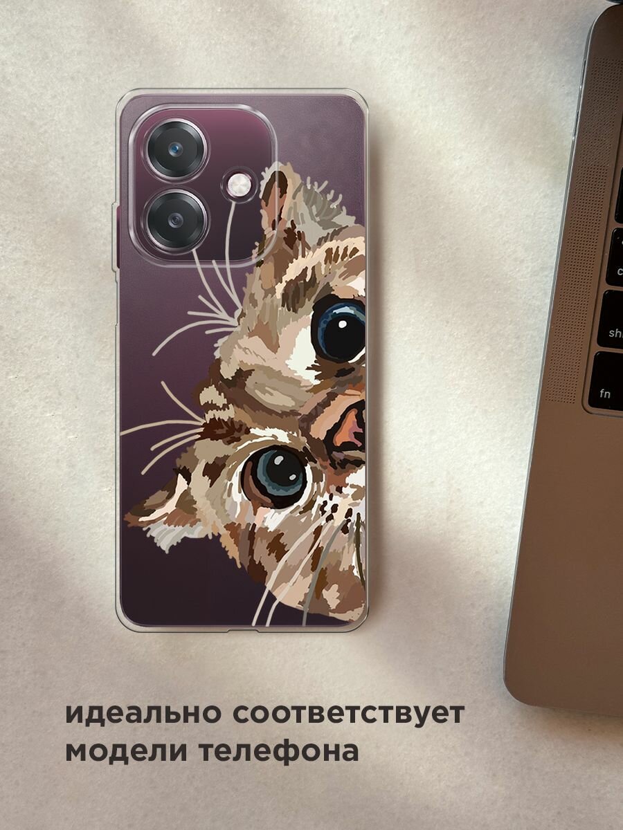 Чехол на Oppo A3/A3x / Оппо А3/A3x с принтом "Любопытный кот", прозрачный — фото 1