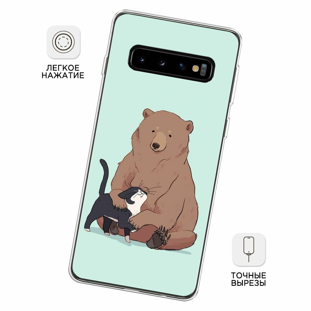 Чехол на Samsung Galaxy S10 + / Самсунг Галакси S10 Плюс с принтом "Медведь и кошка дружба" — фото 1