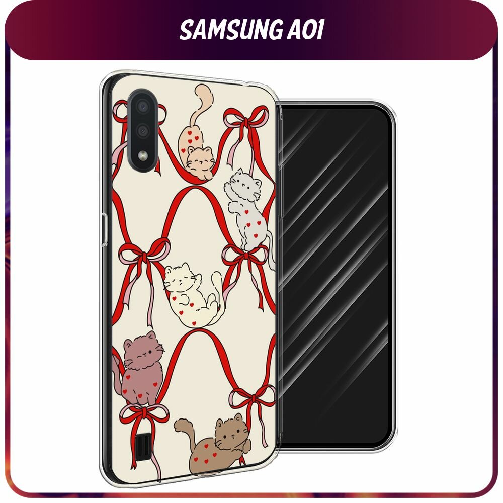 Чехол на Samsung Galaxy A01 / Самсунг Гэлакси А01 с принтом "Котики в ленточках 1"