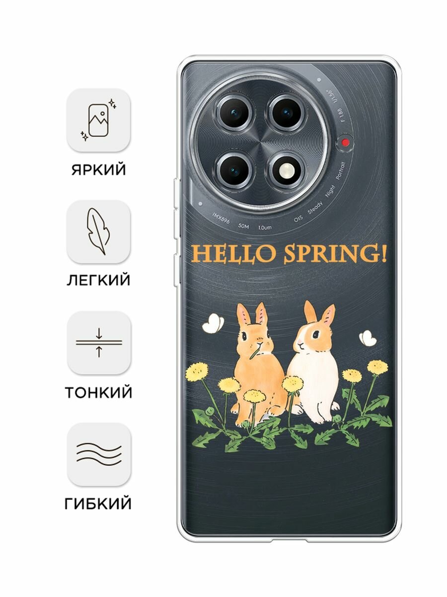 Чехол на Tecno Camon 30S Pro / Текно Камон 30S Про с принтом "Весенние кролики", прозрачный — фото 1