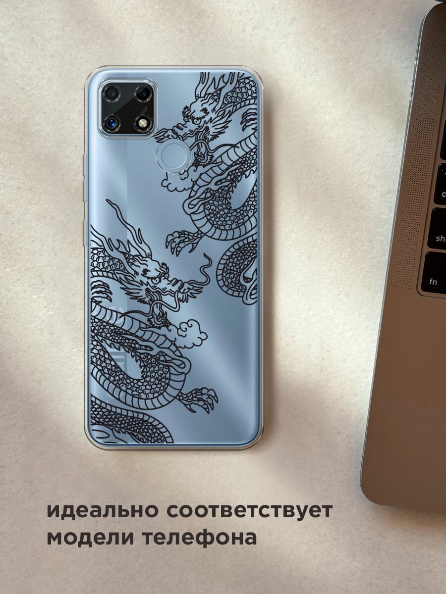 Чехол на Realme C25/C25s / Реалми С25/C25s с принтом "Два китайских дракона", прозрачный — фото 1