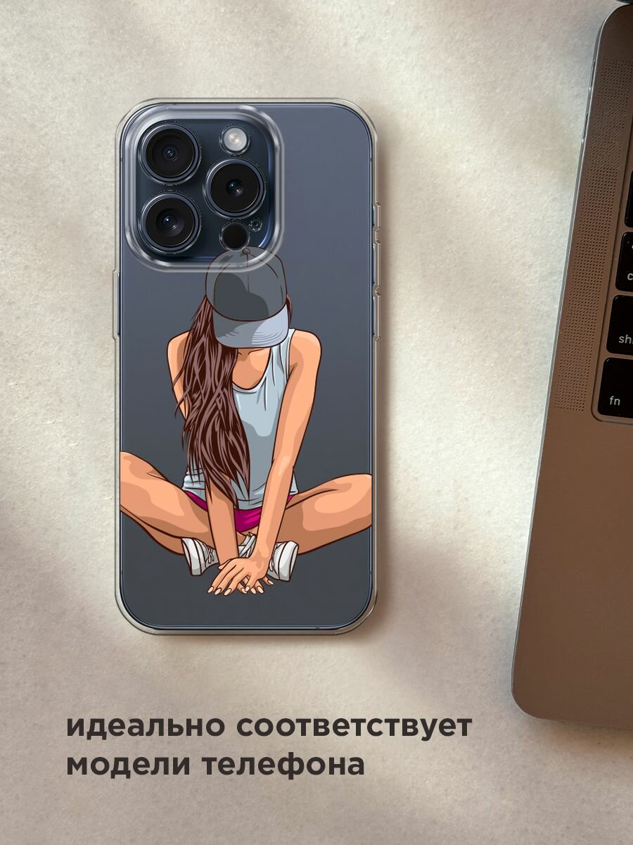 Чехол на Apple iPhone 15 Pro / Айфон 15 Про с принтом "Девушка в кепочке", прозрачный — фото 1