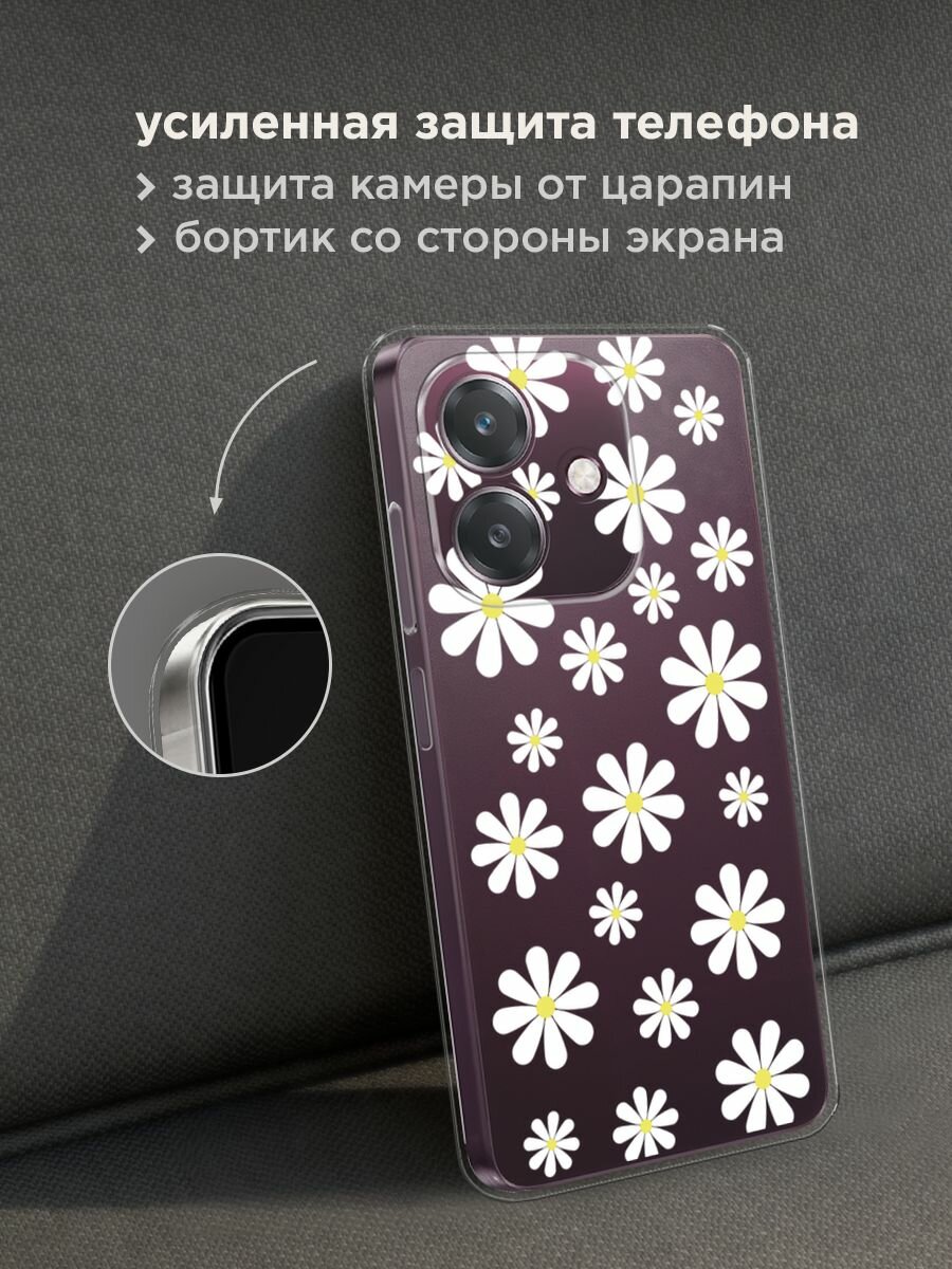 Чехол на Oppo A3/A3x / Оппо А3/A3x с принтом "Большие ромашки", прозрачный — фото 1