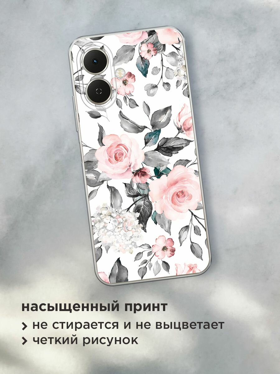 Чехол на Tecno Spark Go 2 / Текно Спарк Го 2 с принтом "Розы на белом" — фото 1
