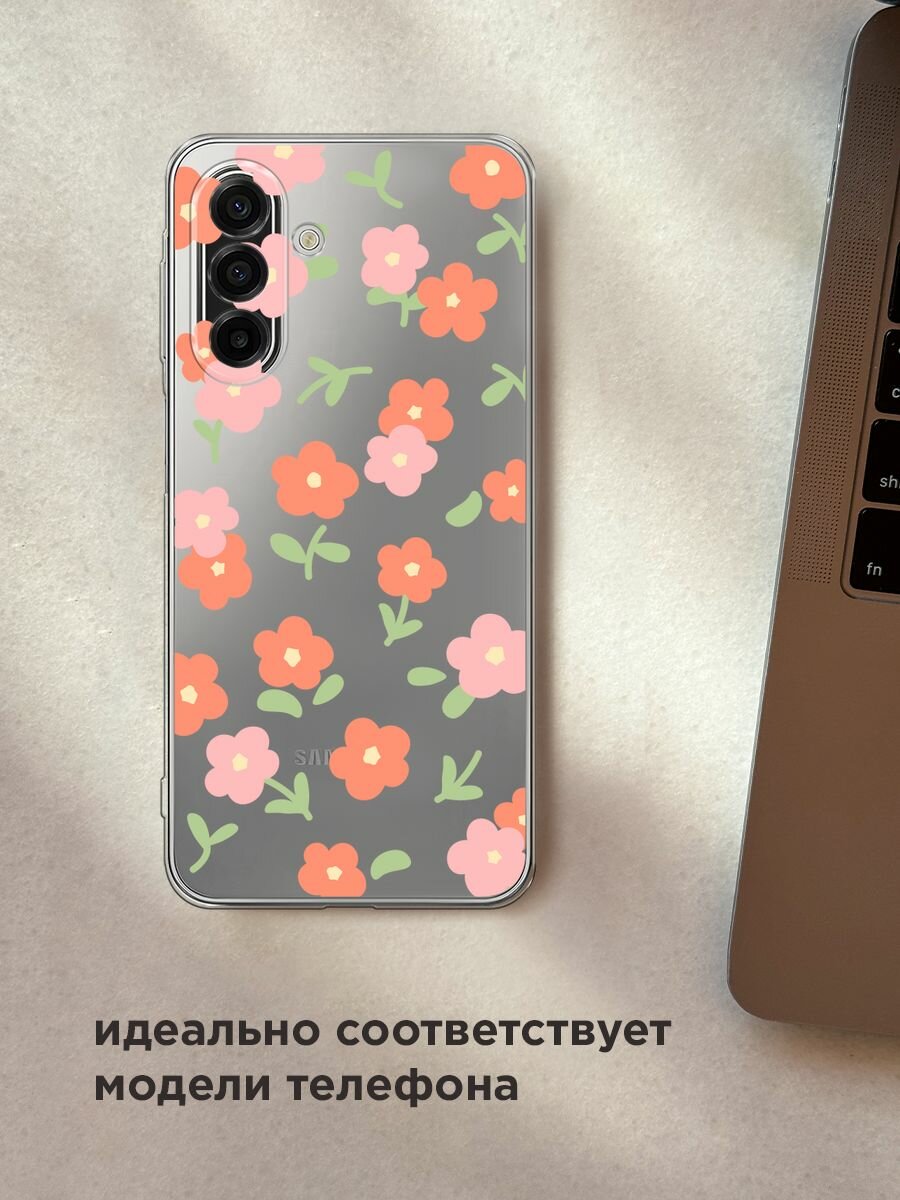 Чехол на Samsung Galaxy A17 / Самсунг А17 с принтом "Красные цветочки рисунок", прозрачный — фото 1