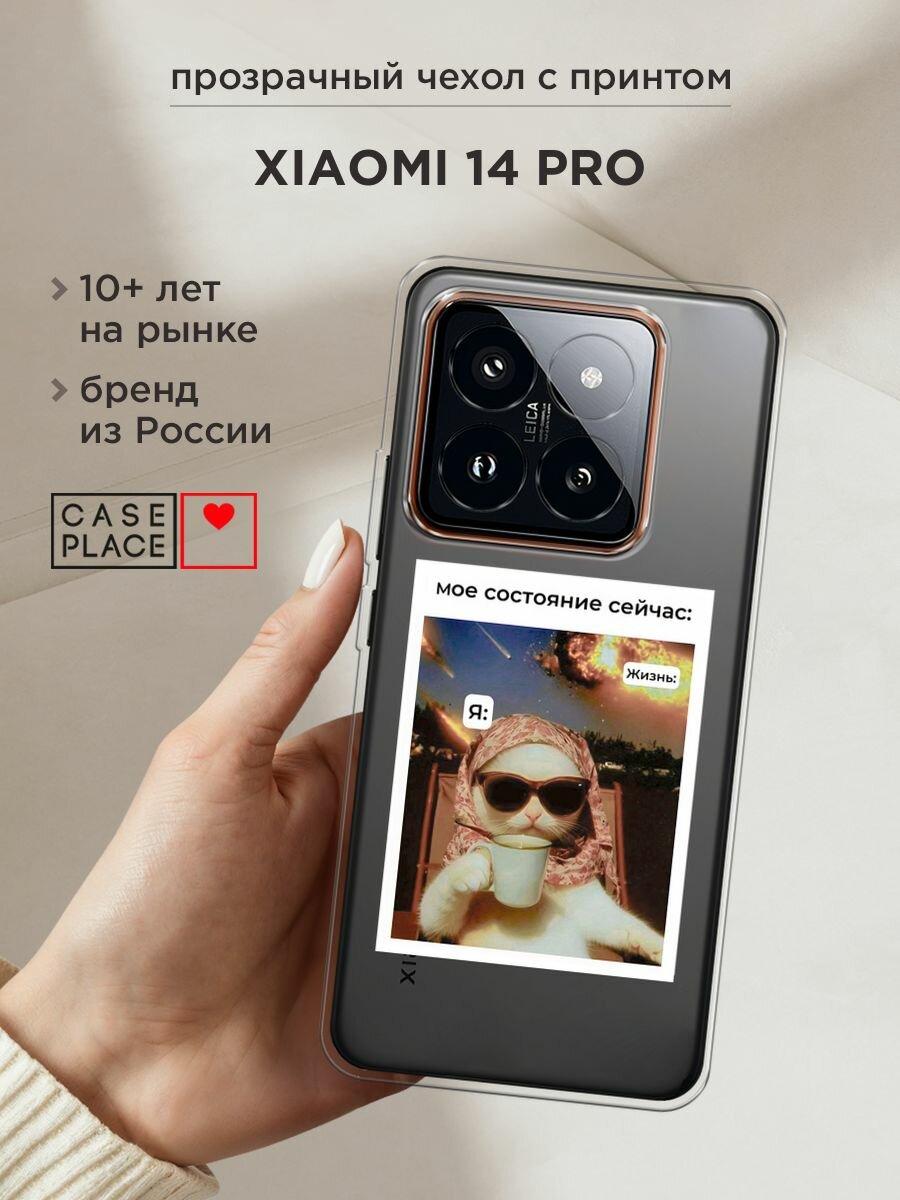 Чехол на Xiaomi 14 Pro / Сяоми 14 Про с принтом "Моё состояние", прозрачный