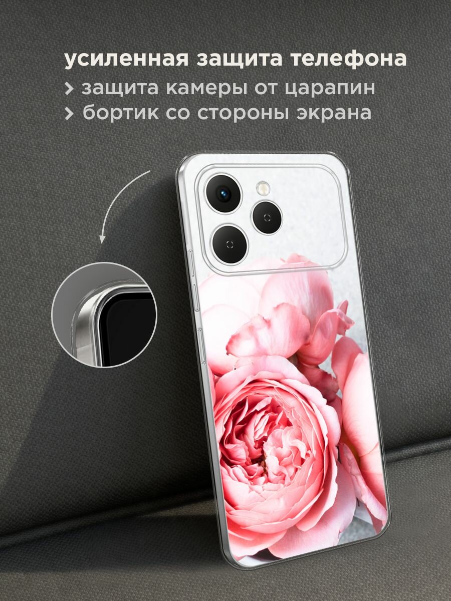 Чехол на Tecno Spark 40 / Текно Спарк 40 с принтом "Пионы на белом" — фото 1