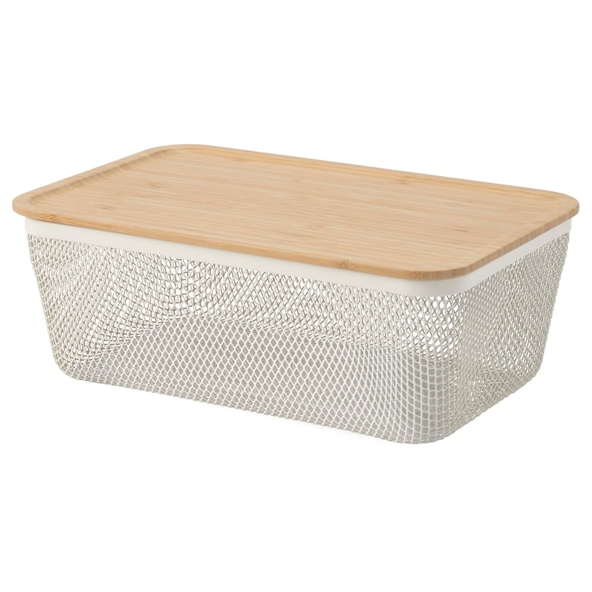 Корзина для продуктов с крышкой IKEA IKEA 365+ 995.814.91, прямоугольная, металл/белый бамбук, 32x21x13 см