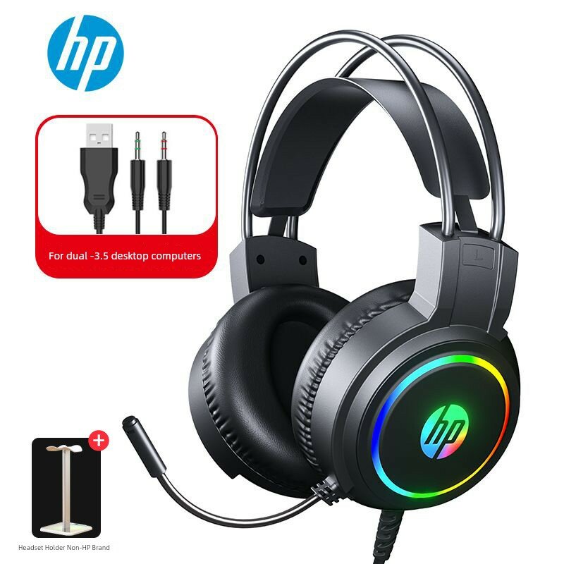 Белая проводная игровая гарнитура HP для киберспорта, подходит для настольных и портативных компьютеров, с микрофоном