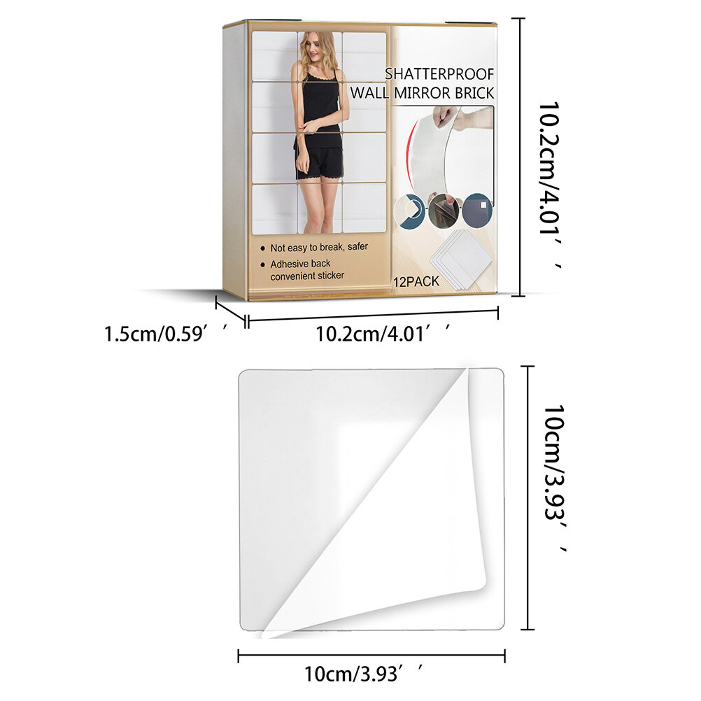 12 шт. самоклеящихся зеркальных плиток из акрила, ударопрочные зеркала для декора стен в ванной, спальне и гостиной