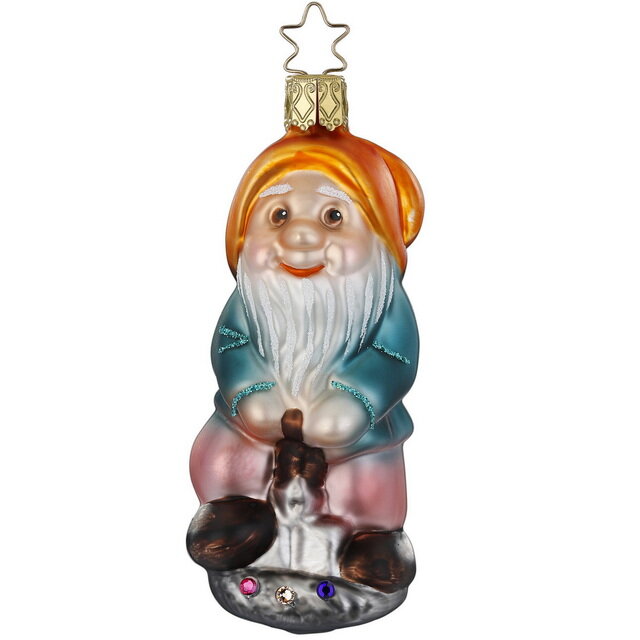Стеклянная елочная игрушка Гном Сократ 10 см, Inge Glas, 10037S023