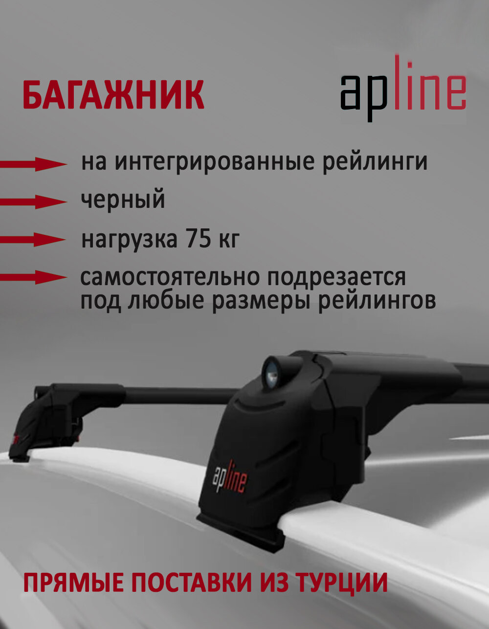 Багажник Apline Ace 2 для Exeed VX на интегрированные рейлинги, черный