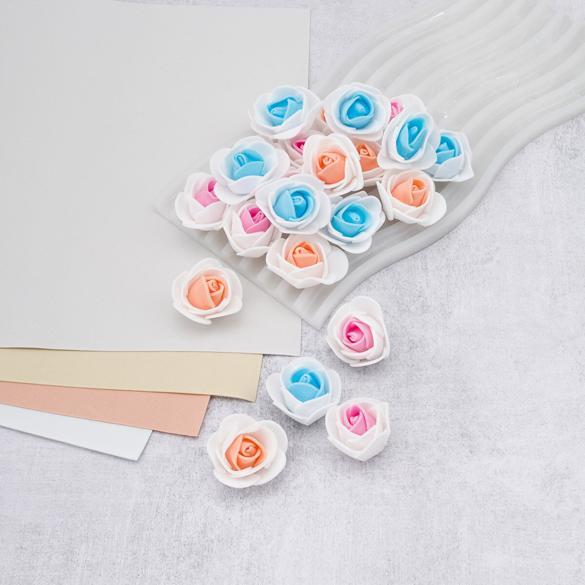 Цветы для декора из фоамирана 'Розочка', 38 мм, микс №7, 3 цвета, 24 штуки