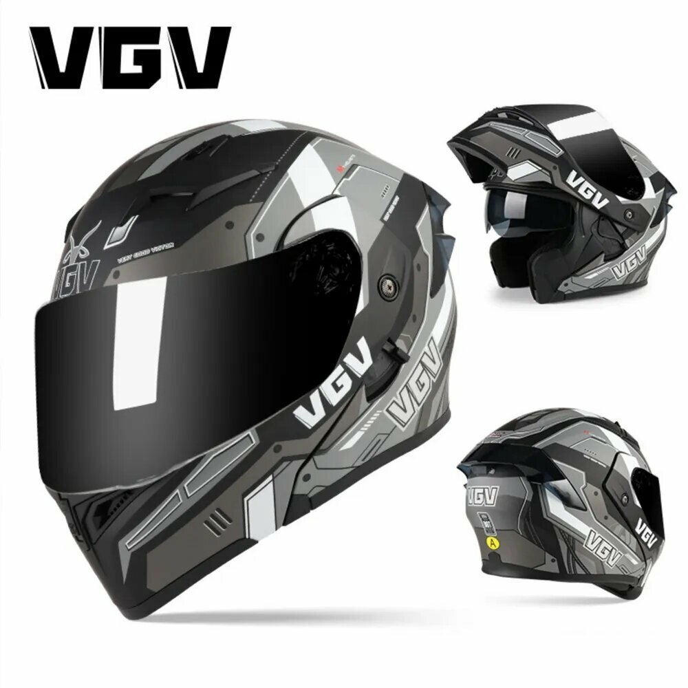 VGV Мотошлем, цвет: черный, серый, размер: L