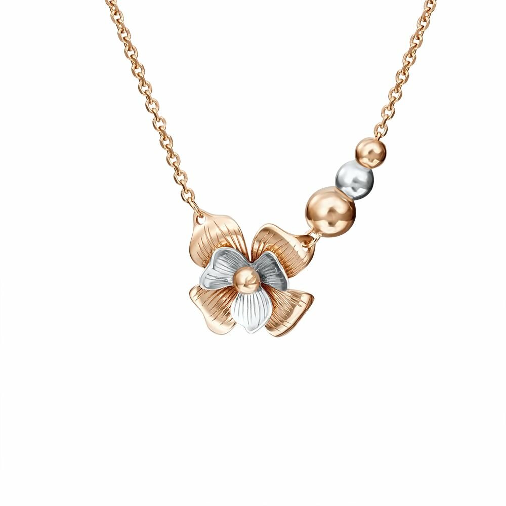 Колье, комбинированное золото, 585 проба, родирование