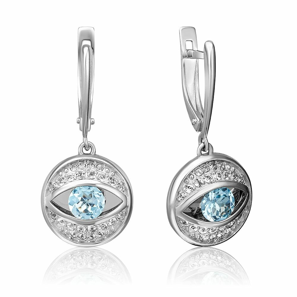 Серьги с подвесками, белое золото, 585 проба, родирование, топаз