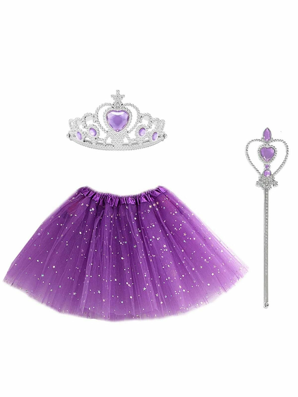Детский костюм принцессы: юбка-пачка, корона и волшебная палочка, Фиолетовый
