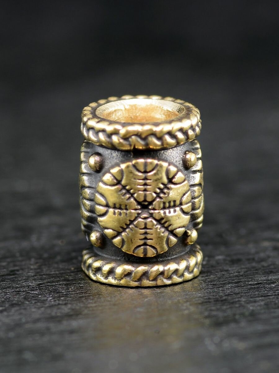 Шарм бусина для браслета, подвески со славянским оберегом Hobbylive из ювелирной латуни - Шлем ужаса в круге