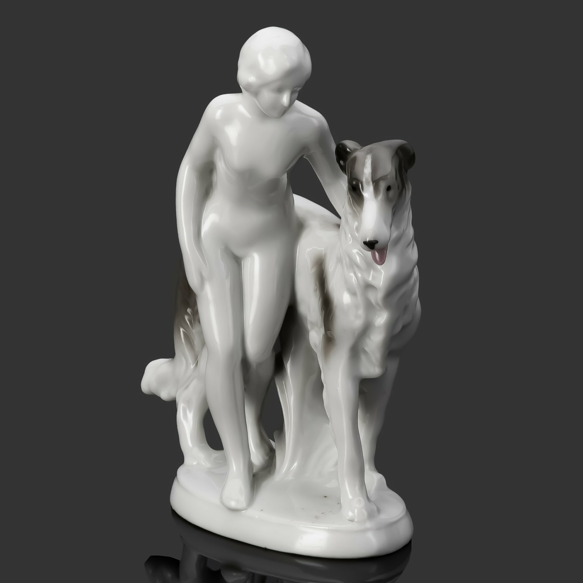 Статуэтка "Девушка с гончей", фарфор, роспись, Fasold & Stauch Bock Wallendorf, Германия, 1960-1972 гг.