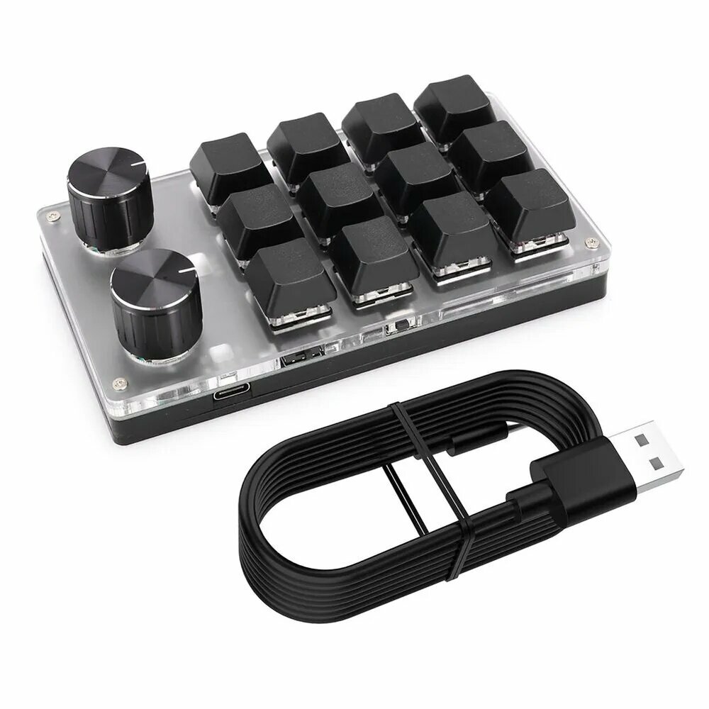 Игровая клавиатура беспроводная 12 Клавиш 2 ручки программирования макросов Пользовательская клавиатура с ручкой, Английская раскладка, черный, серебристый