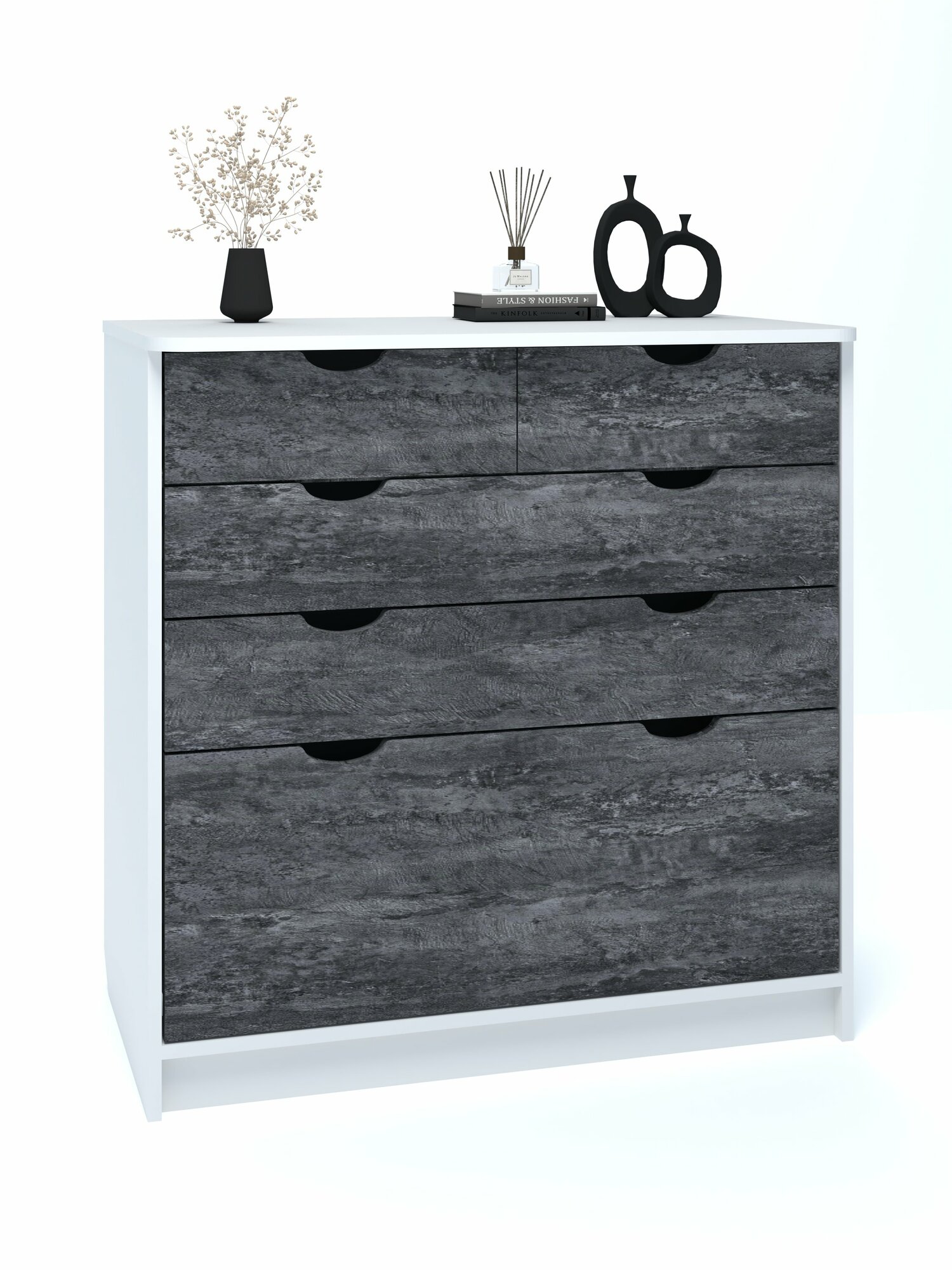 Есэндвич Grand-Лаворо Комод, 90х90х45 см (Белый/Камень темный), с ящиками, для кабинета, для офиса, для детской