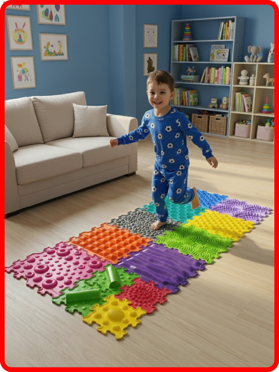 Модульный детский развивающий коврик-пазл SPORTO.ONE, Ассорти, 16 модулей - для активного ребенка