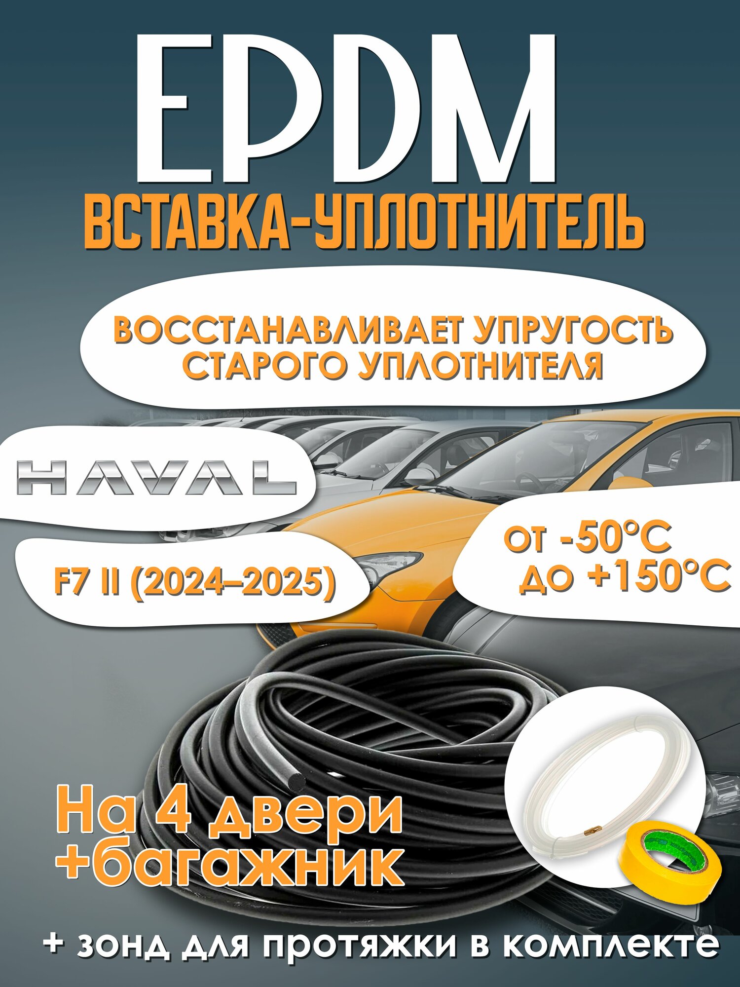 EPDM вставка-уплотнитель для дверей автомобиля HAVAL F7 II (2024-2025) / Хавейл Ф7 2 поколение