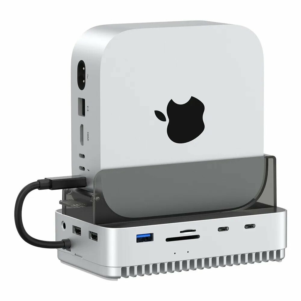 Qwiizlab Mac mini M4/M4 Pro Подставка-концентратор с корпусом SSD 40Gbps NVMe, док-станция с 2 USB-A 10Gbps, TF/SD 4.0 Card Readers 312MB/s, USB-A 2.0, Подходит для M.2 PCIe до 8TB