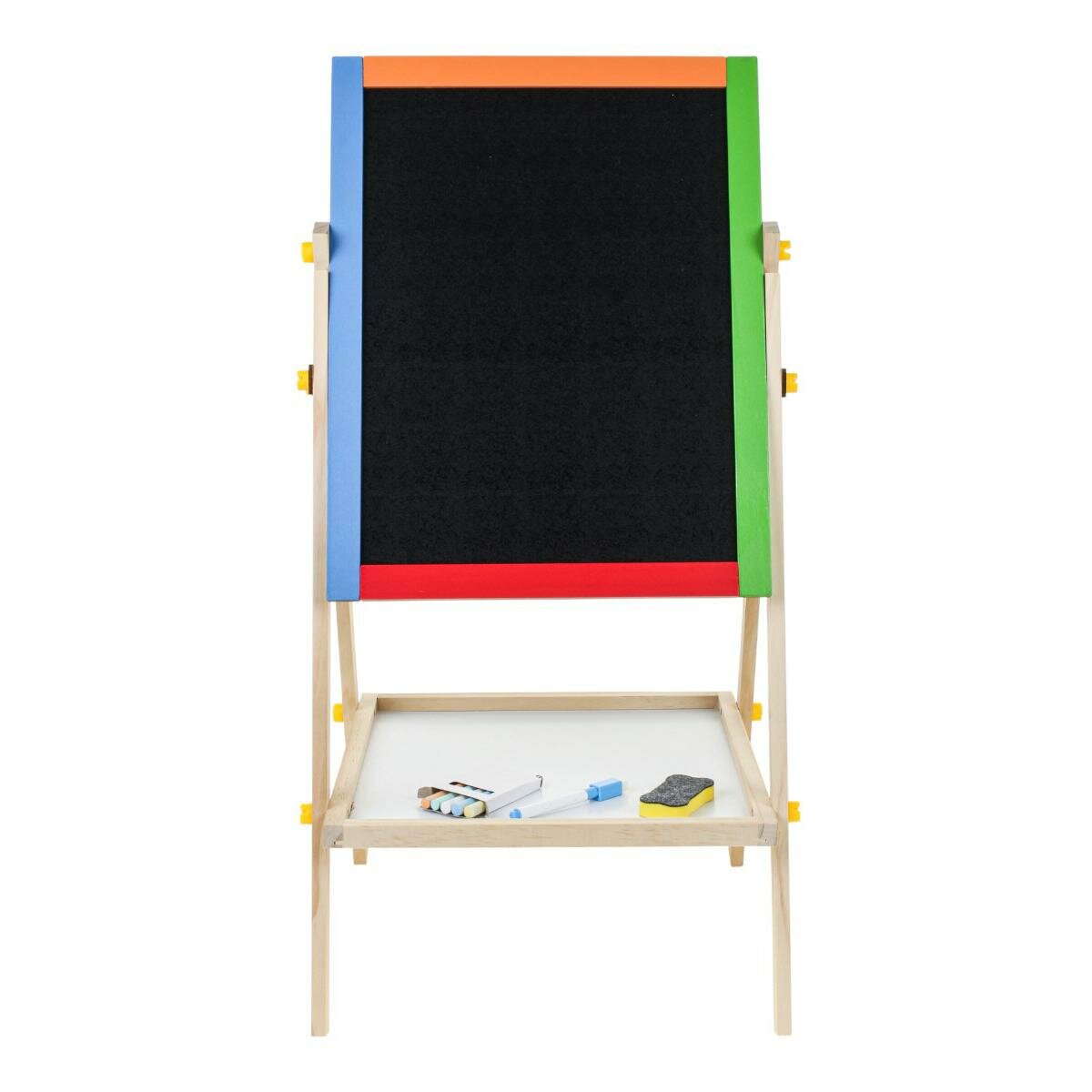 Мольберт детский двусторонний 85х40х36 см, доска для рисования мелом и маркером, с полкой, разноцветный принт