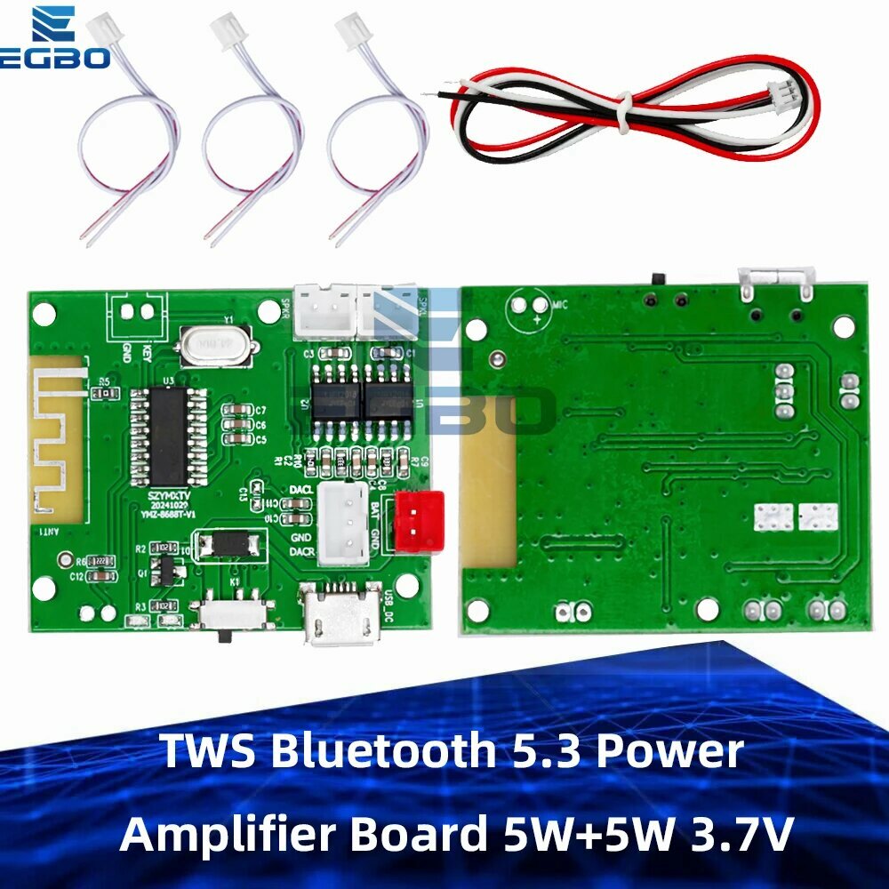 Плата усилителя мощности TWS Bluetooth 5,3 5 Вт + 5 Вт 3,7 В 5 В Miciro USB настоящий беспроводной стерео модуль для автомобиля домашний динамик сабвуфер DIY