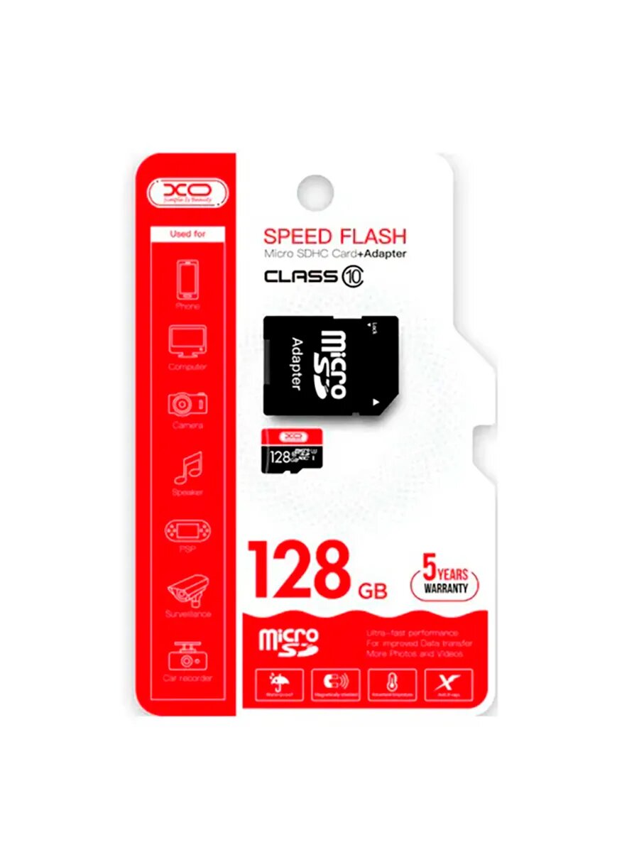 Карта памяти XO Micro SD (с адаптером), 128Gb (U3, класс 10) для фотоаппарта, планшета или электронной книги