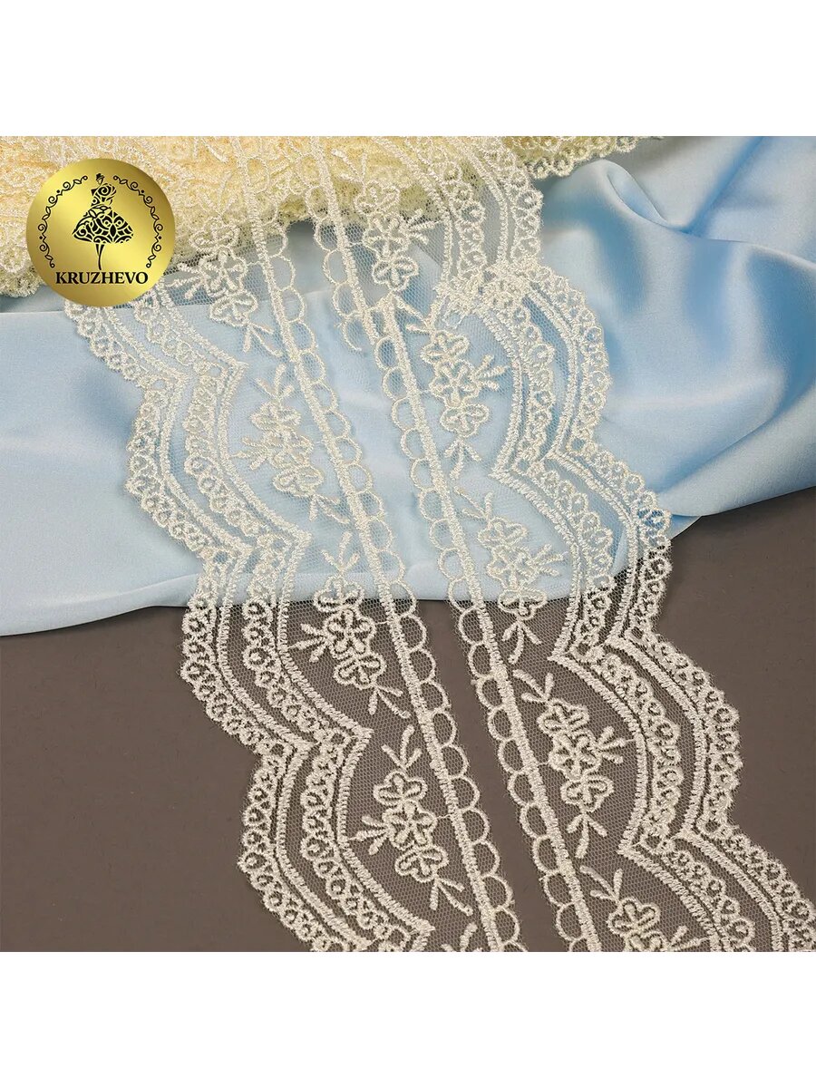 Кружево на сетке шир.60мм цв. W0115 молочный уп.2,5м