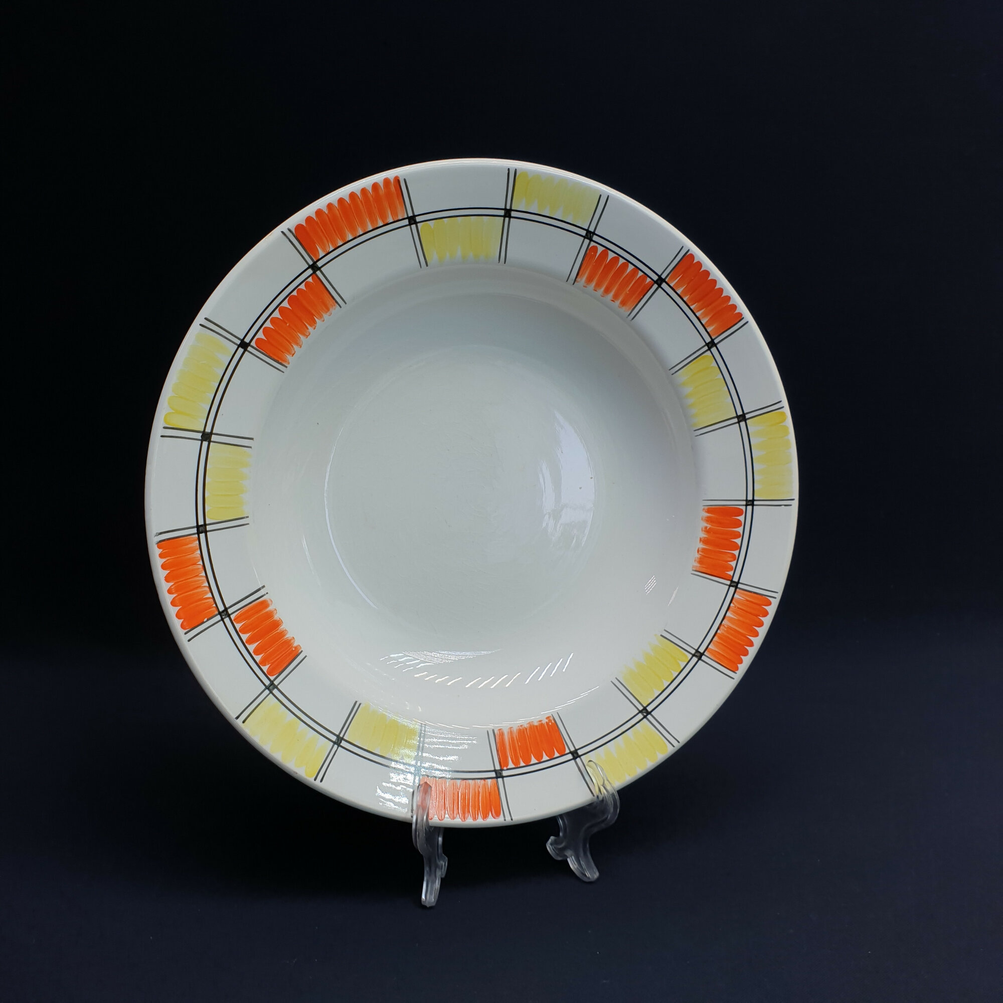 Суповая тарелка Конаково, фаянс деколь роспись 24 см, кракелюр, винтаж СССР